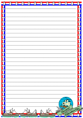 Columbus Day Themed Lined Paper and Pageborders | Teaching Resources