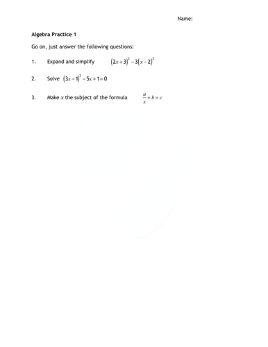 Algebra Practice Sheets | Teaching Resources