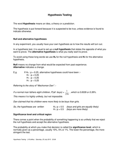 Full Hypothesis Testing Notes | Teaching Resources