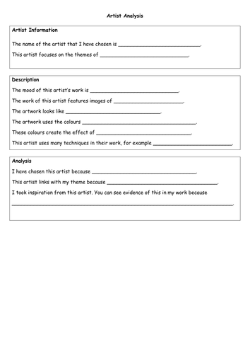 Guidance for Artist Analysis | Teaching Resources