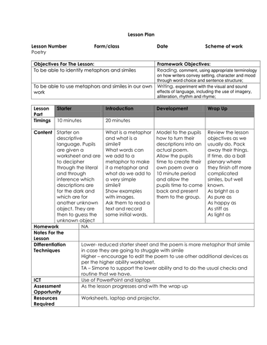 Full lesson and resources similes and metaphors | Teaching Resources