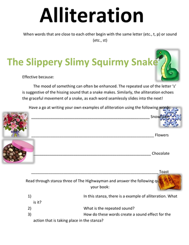 "The Highwayman" - Alliteration and Onomatopoeia | Teaching Resources