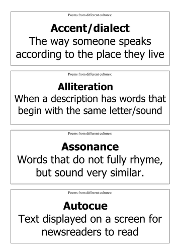 Poetic devices review cards | Teaching Resources