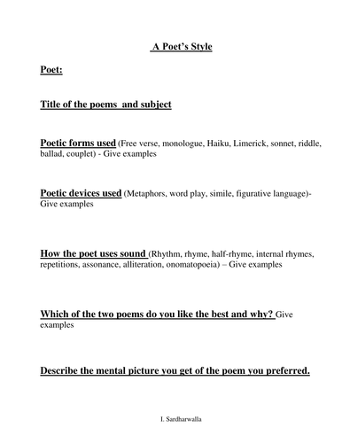 Analyzing Poems | Teaching Resources