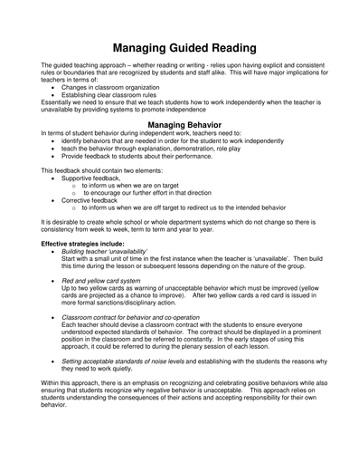 Managing Guided Reading and Group Work | Teaching Resources