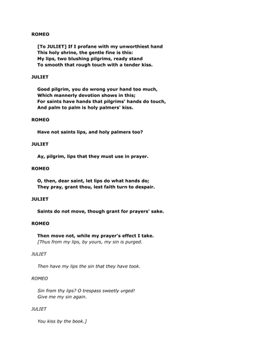 Romeo and Juliet Act 1 Scene 5 Courting Sonnet | Teaching Resources