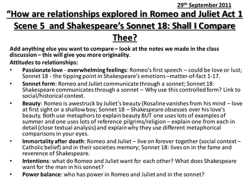 Romeo and Juliet Act 1 Scene 5 and Sonnet 18 | Teaching Resources