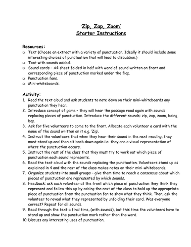 Zip Zap Zoom Game For Punctuation | Teaching Resources