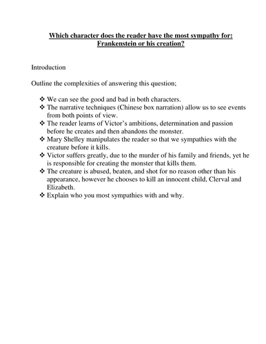 Frankenstein - Essay Plan - On Characters | Teaching Resources