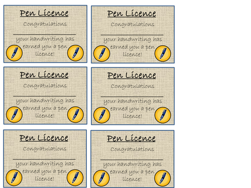 Handwriting Pen Licence Award | Teaching Resources