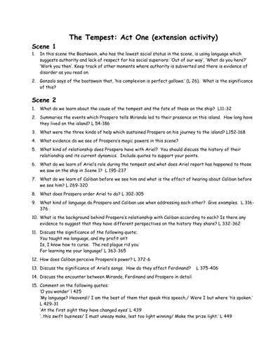 Extension questions for The Tempest | Teaching Resources