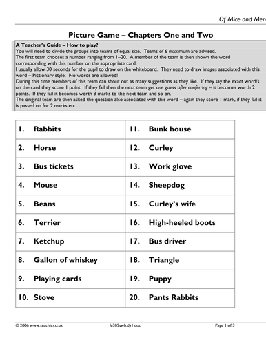 Of Mice and Men Chapters 1 and 2 - picture game | Teaching Resources