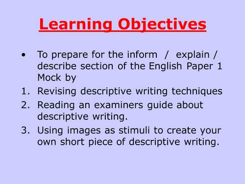 Full lesson PowerPoint on descriptive writing | Teaching Resources