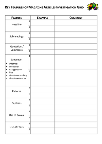 Key Features of a Magazine Article | Teaching Resources