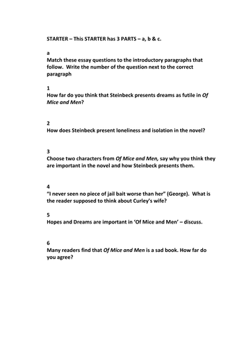 Of Mice and Men Essay Writing | Teaching Resources