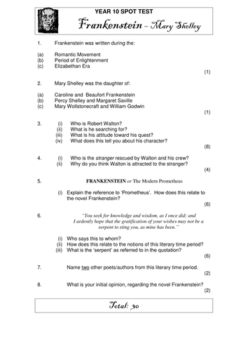 Frankenstein assessment | Teaching Resources
