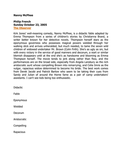 Writing a movie review - Vocabulary handout | Teaching Resources