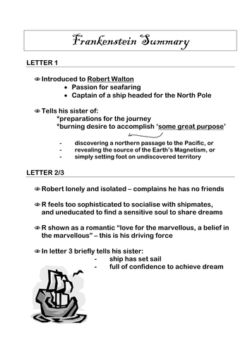 FRANKENSTEIN summary | Teaching Resources