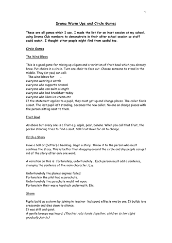 Drama warm-ups | Teaching Resources
