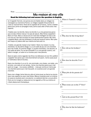 Ma maison et ma ville worksheet | Teaching Resources