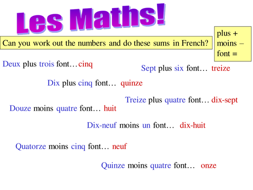 math puzzles in French - 1-20 | Teaching Resources