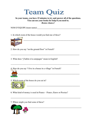 Team quiz sheet on house & home | Teaching Resources