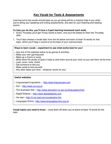 Aid for learning key words | Teaching Resources