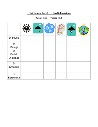 Weather battleships Spanish | Teaching Resources