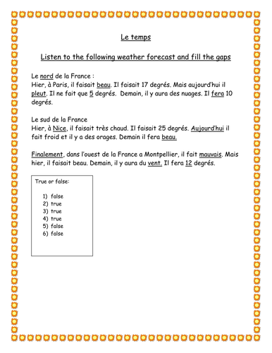 Weather role play activity/listening handout | Teaching Resources