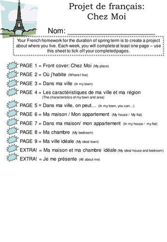Homework project - Chez Moi | Teaching Resources