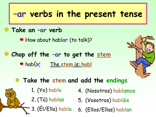 Explanation & handout - present tense AR verbs | Teaching Resources