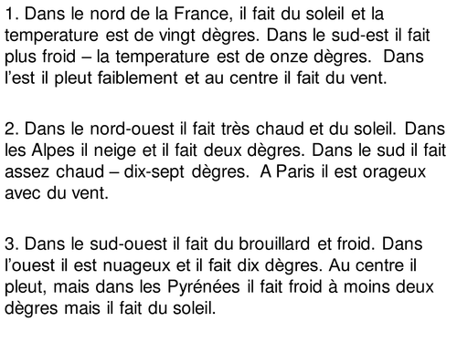 Weather forecasts in French - reading task | Teaching Resources