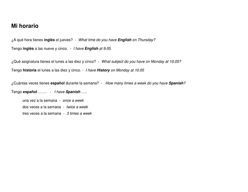 Mi horario | Teaching Resources