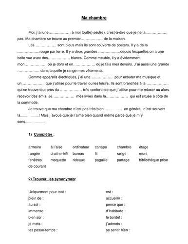 Ma chambre | Teaching Resources