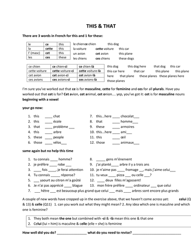 this & that in French | Teaching Resources