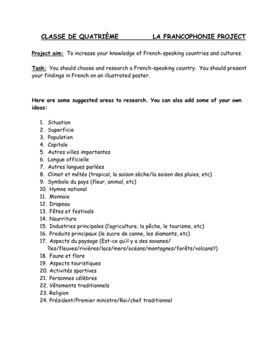 La Francophonie - project | Teaching Resources