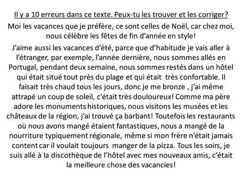 Les vacances corrige les erreurs | Teaching Resources