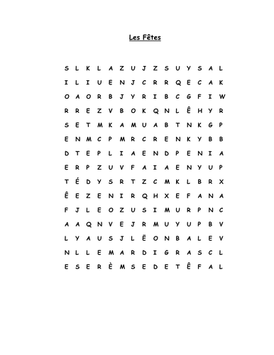 Wordsearch on French Fetes and Festivals | Teaching Resources