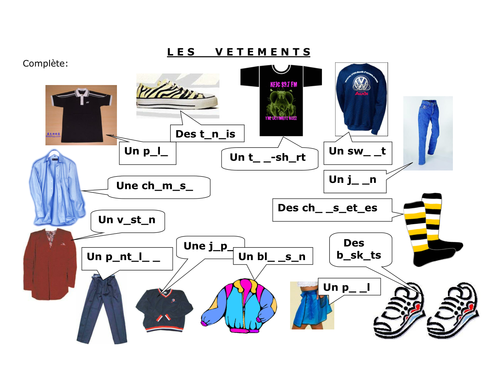 Les vetements worksheets | Teaching Resources