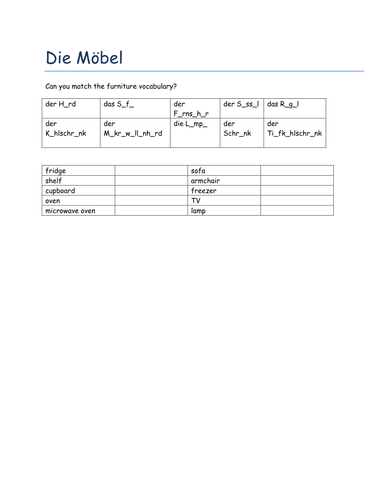 Die Moebel missing letters | Teaching Resources