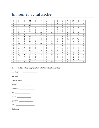 In meiner Schultasche wordsearch | Teaching Resources