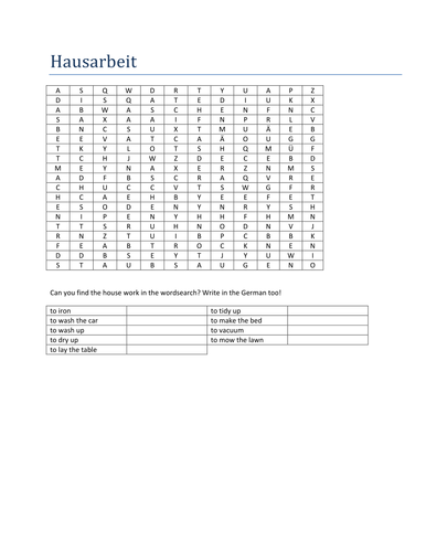 Hausarbeit wordsearch | Teaching Resources