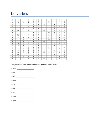 les verbes wordsearch | Teaching Resources
