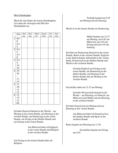 Mein Stundenplan | Teaching Resources
