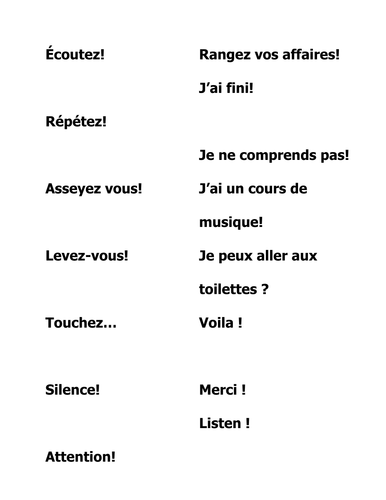 Basic classroom instructions in French | Teaching Resources