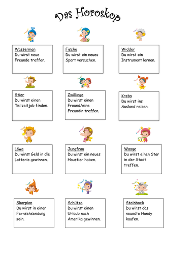 German Horoscopes PowerPoint plus worksheets | Teaching Resources