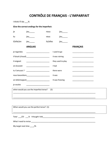 imperfect verb tests in French | Teaching Resources