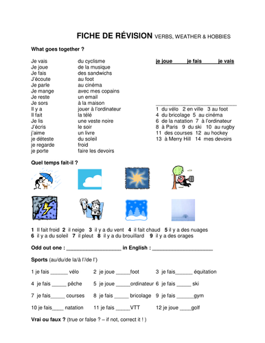 6th grade French reviewing handout & test | Teaching Resources