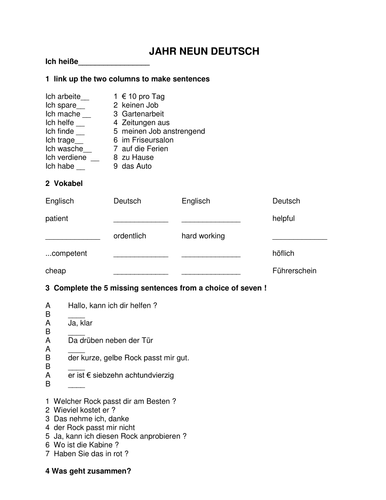 German reviewing sheet | Teaching Resources