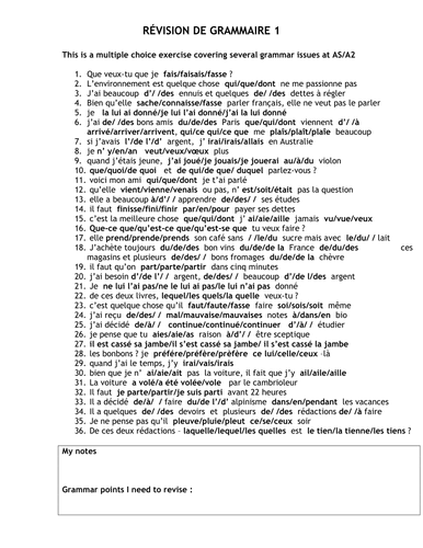 révision de grammaire | Teaching Resources